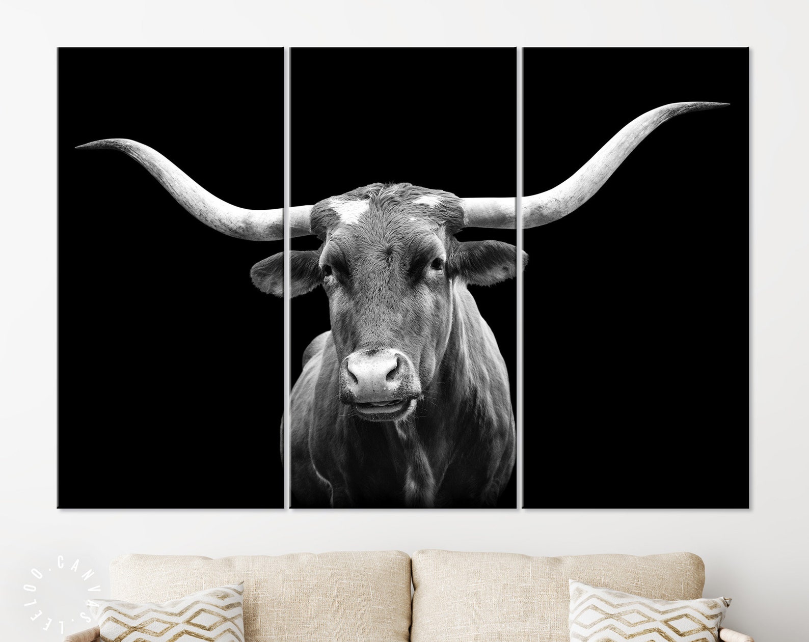 Texas Longhorn Canvas Print // Portrait of Texas Longhorn Cow With a ...