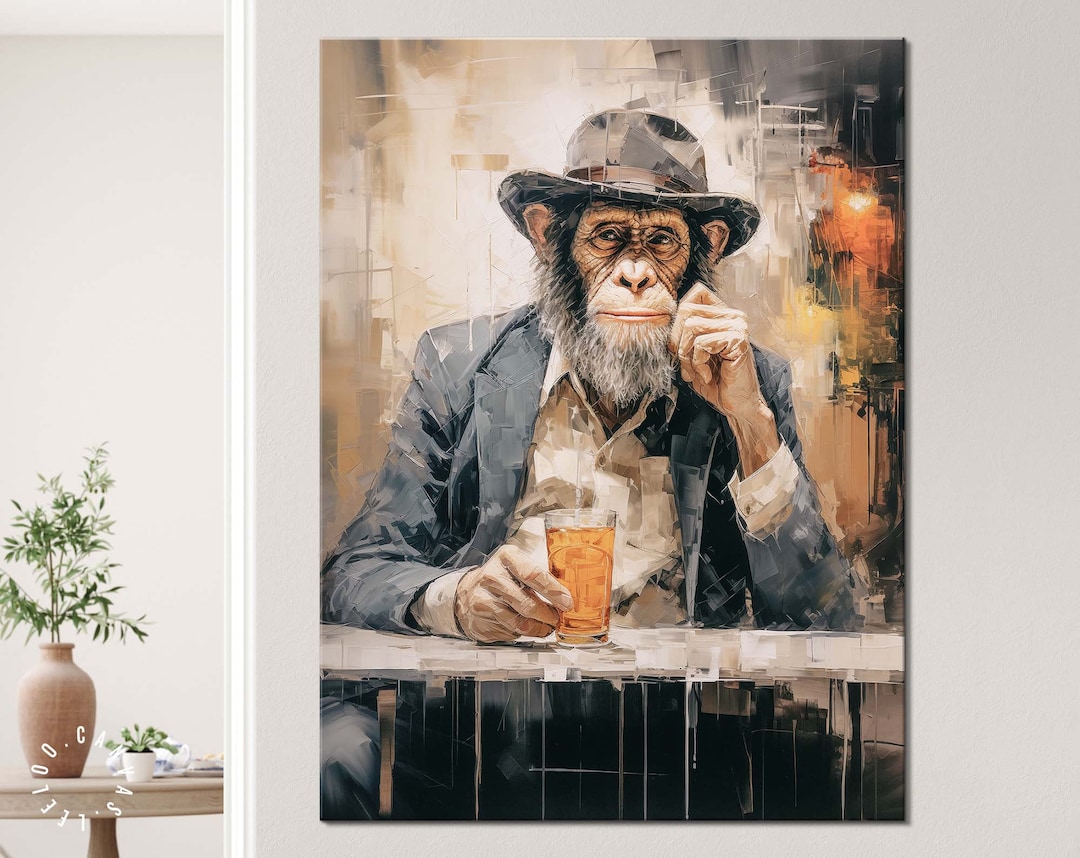 Monkey Gentleman Canvas Print // Chimp Gentleman in the Cafe Abstract ...