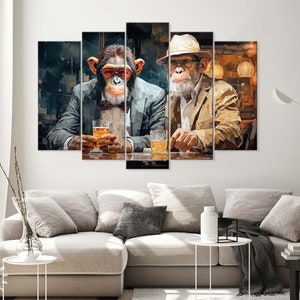 Two Gentlemen in a Bar Chimps Friendship Canvas Print // Man Cave ...
