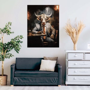Bull Gentleman Canvas Print // Bull in the Bar Abstract Art - Etsy
