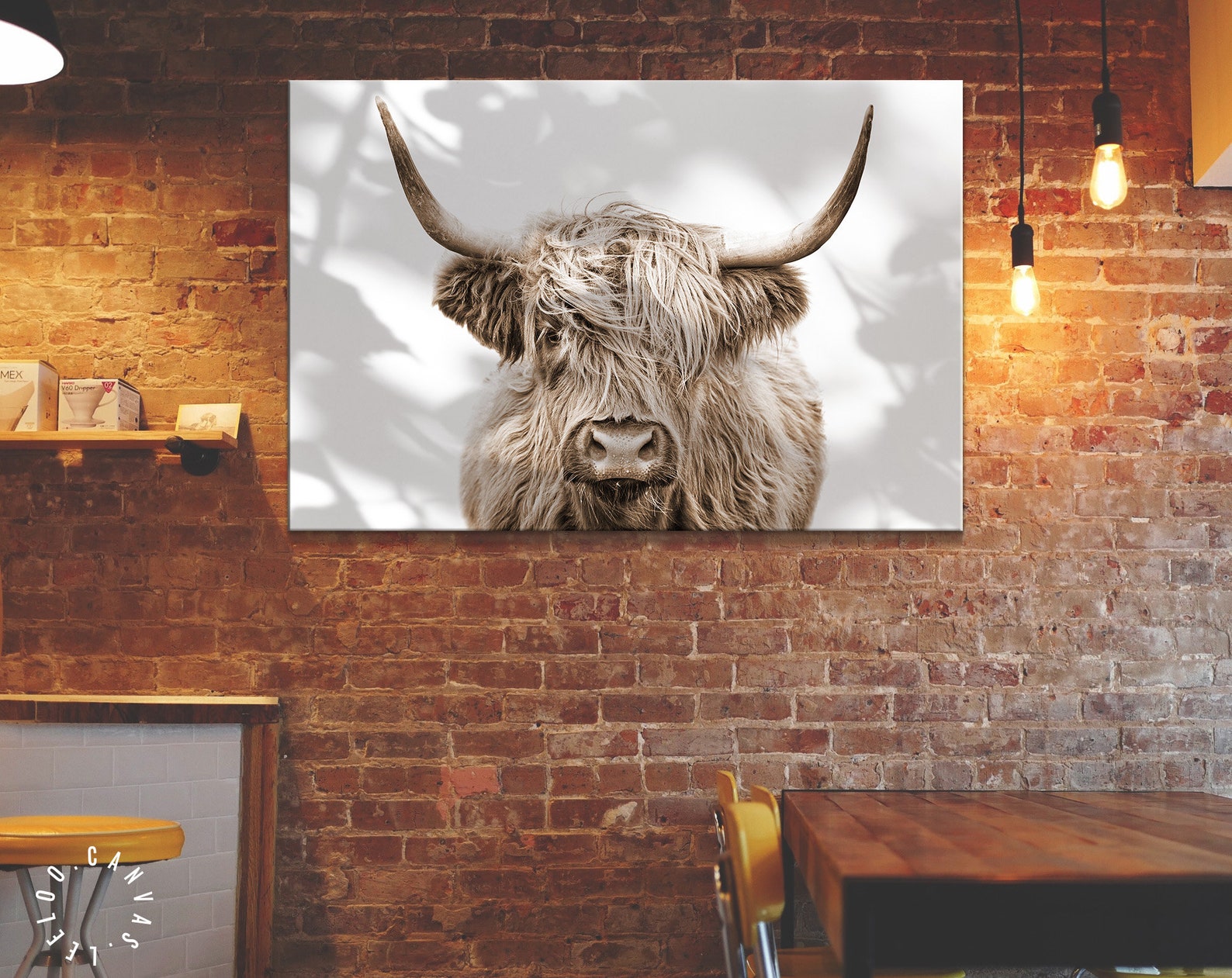 Sepia Highland Cow Shadow Canvas Print // Highland Cow Sepia - Etsy