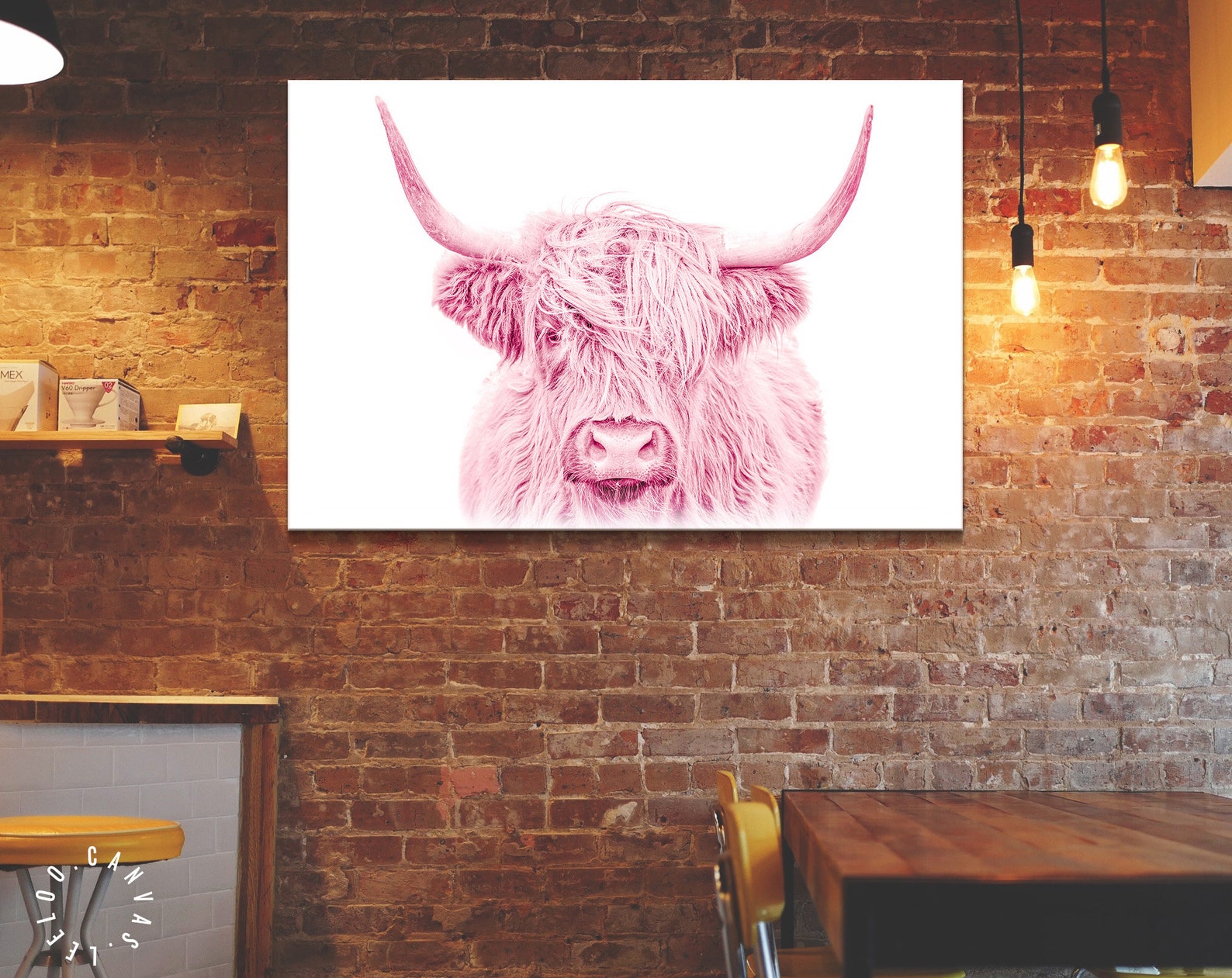 Pink Highland Cow Canvas Print // Highland Cow Pink Canvas - Etsy