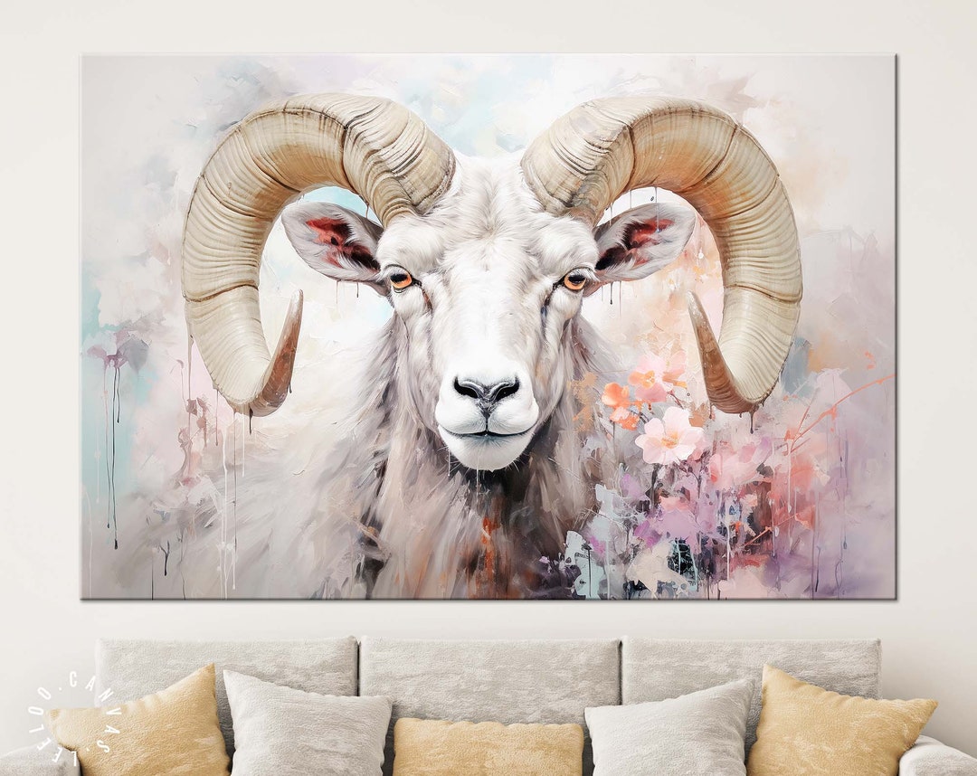 Goat Abstract Art Painting Canvas Print // Pastel Colors Portrait of a ...