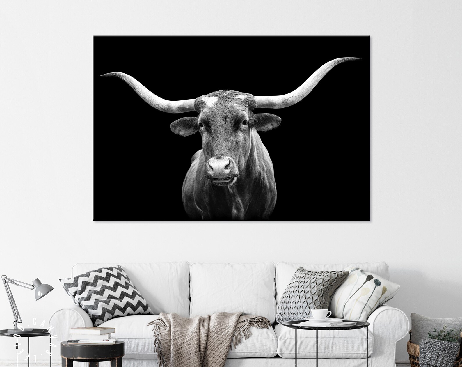 Texas Longhorn Canvas Print // Portrait of Texas Longhorn Cow With a ...