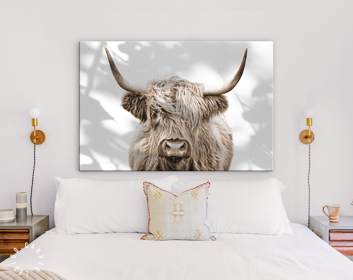 Sepia Highland Cow Shadow Canvas Print // Highland Cow Sepia - Etsy