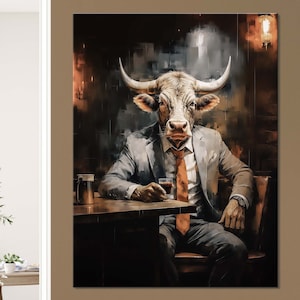 Bull Gentleman Canvas Print // Bull in the Bar Abstract Art - Etsy
