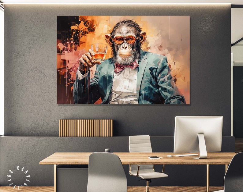 Chimp in Suit Canvas Print: Whiskey Drinking Monkey Abstract Art - Etsy