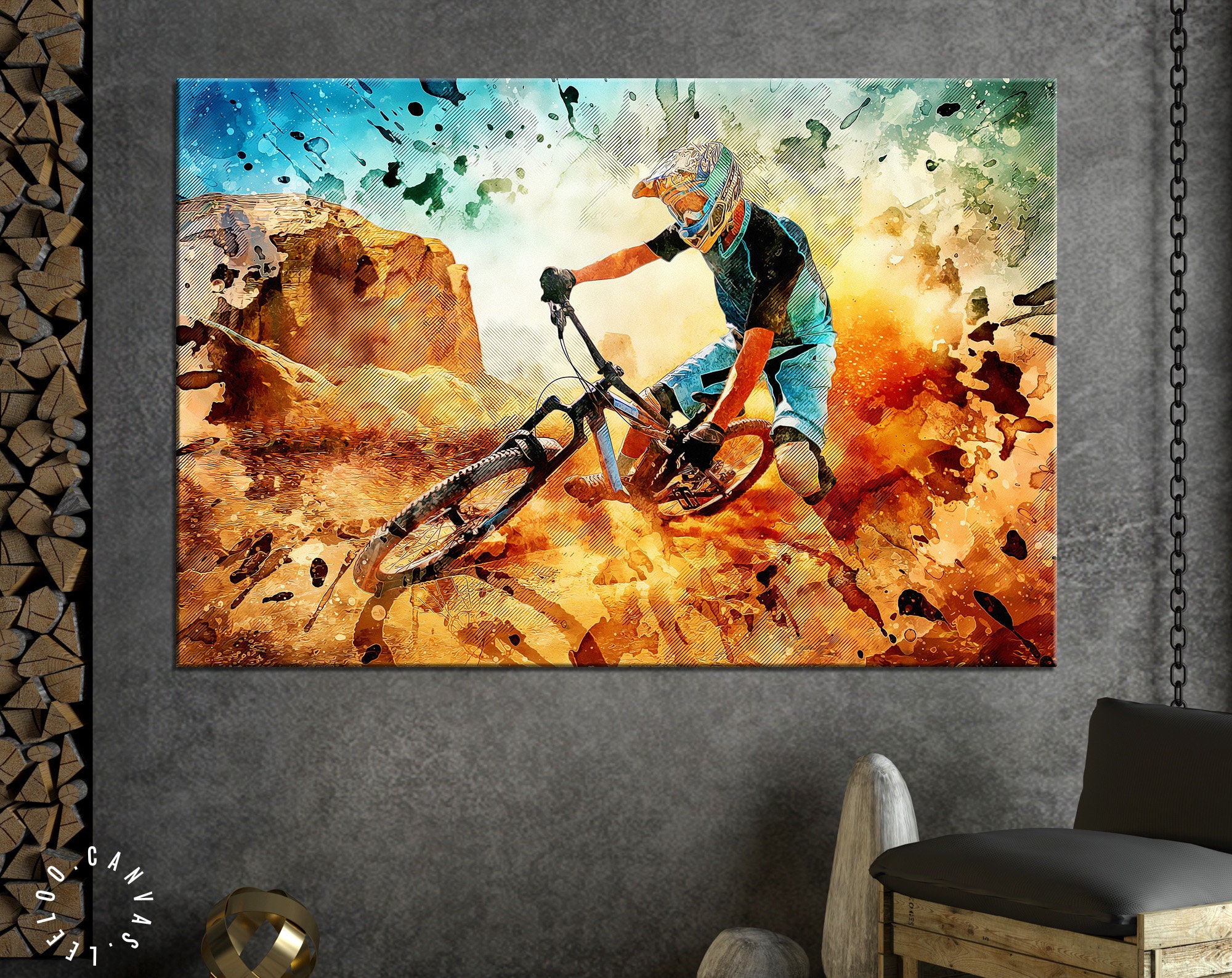 Downhill Canvas Print // MTB Mountain Bike Wall Art // | Etsy