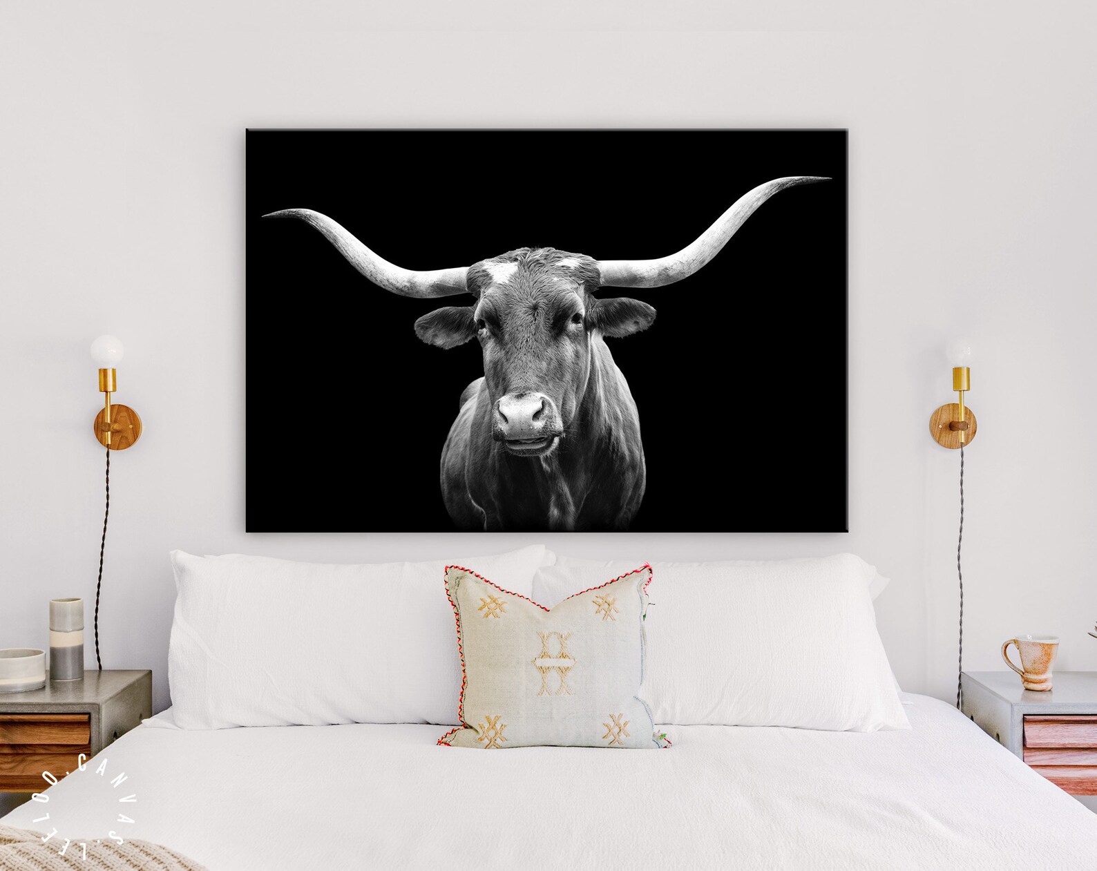 Texas Longhorn Canvas Print // Portrait of Texas Longhorn Cow - Etsy