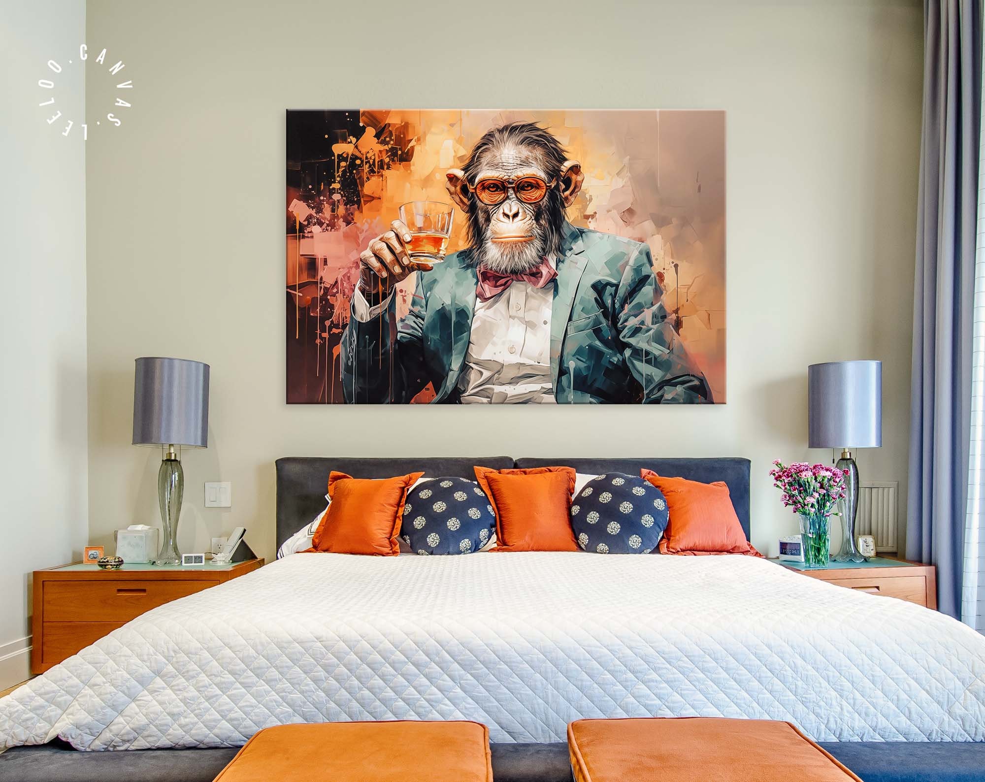 Chimp in Suit Canvas Print: Whiskey Drinking Monkey Abstract Art - Etsy