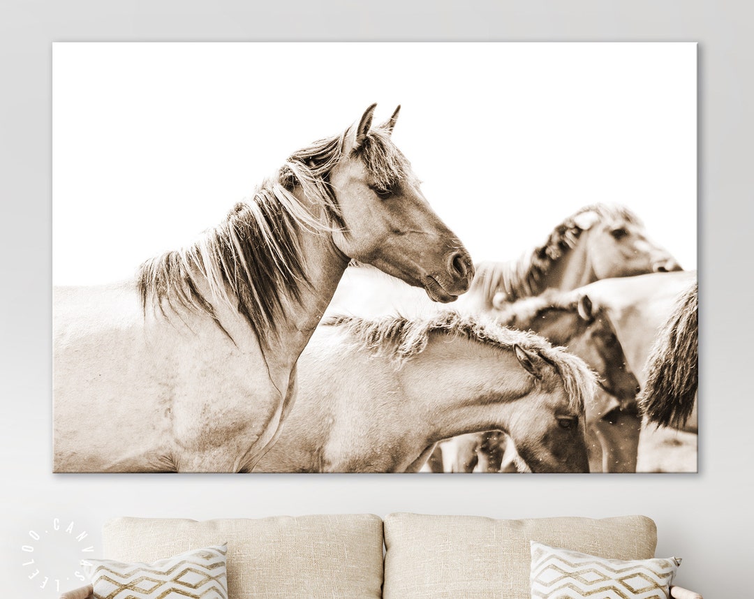Wild Horses Sepia Canvas Print // Farmhouse Wall Art // Sepia Wall ...