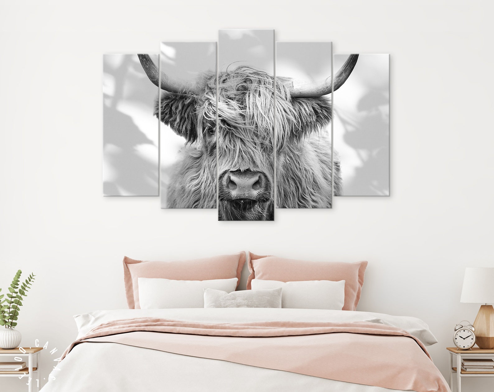 Highland Cow Shadow Canvas Print // Highland Cow Black and - Etsy