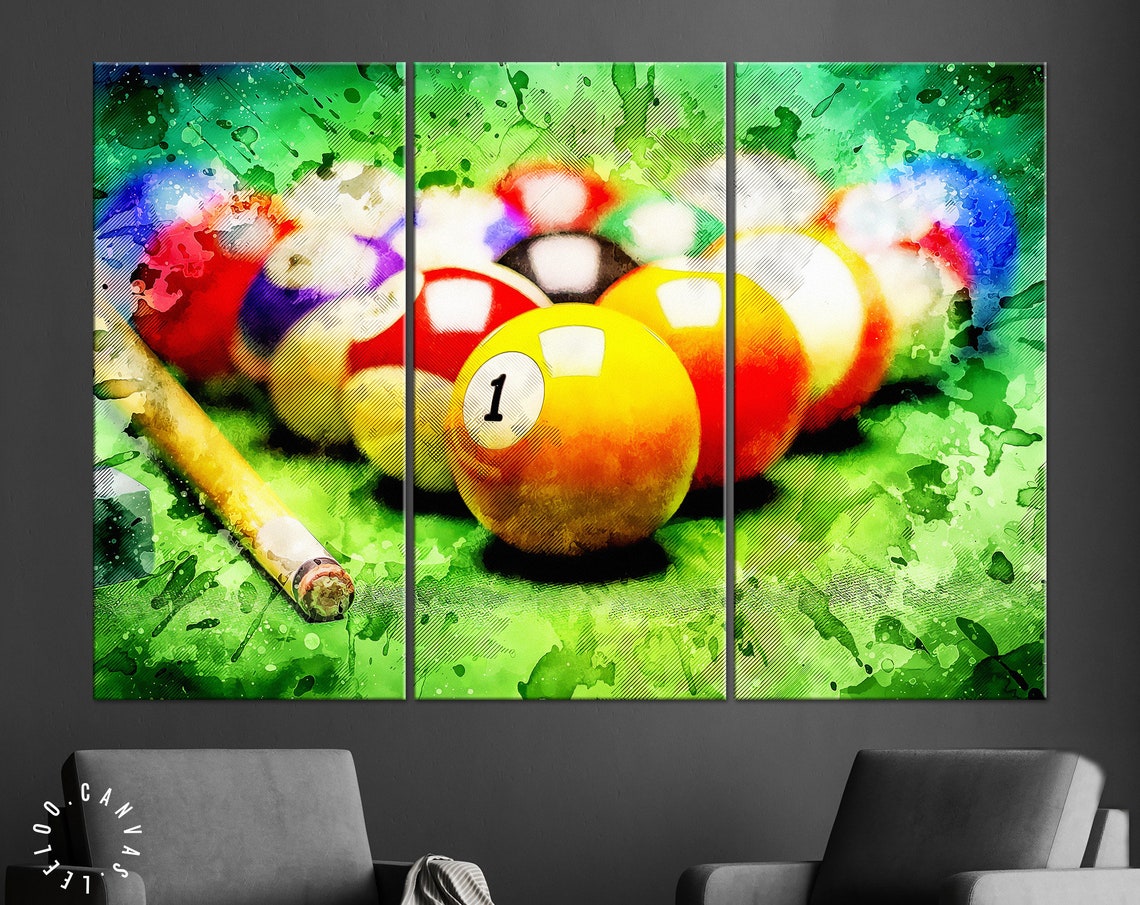 Billiard Canvas Print // Billiard Balls Cue on Green Table // - Etsy