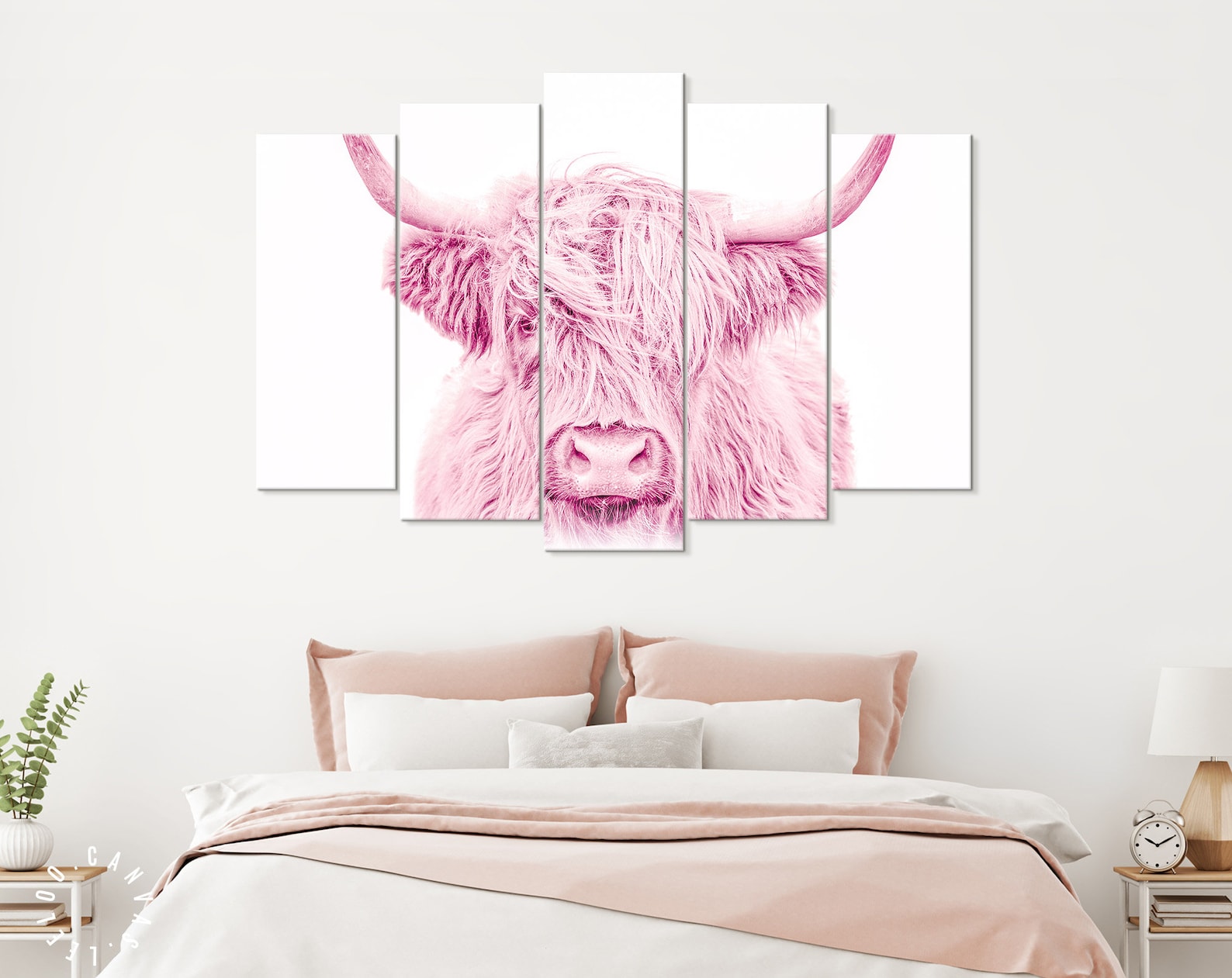 Pink Highland Cow Canvas Print // Highland Cow Pink Canvas - Etsy