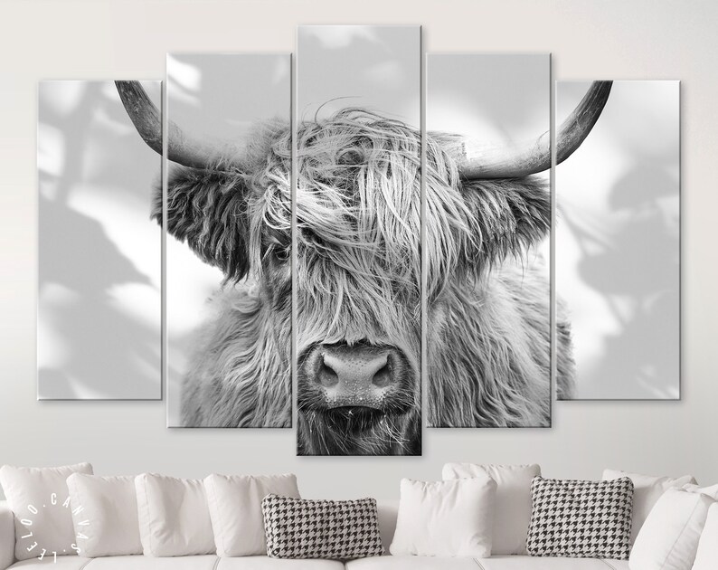Highland Cow Shadow Canvas Print // Highland Cow Black and - Etsy