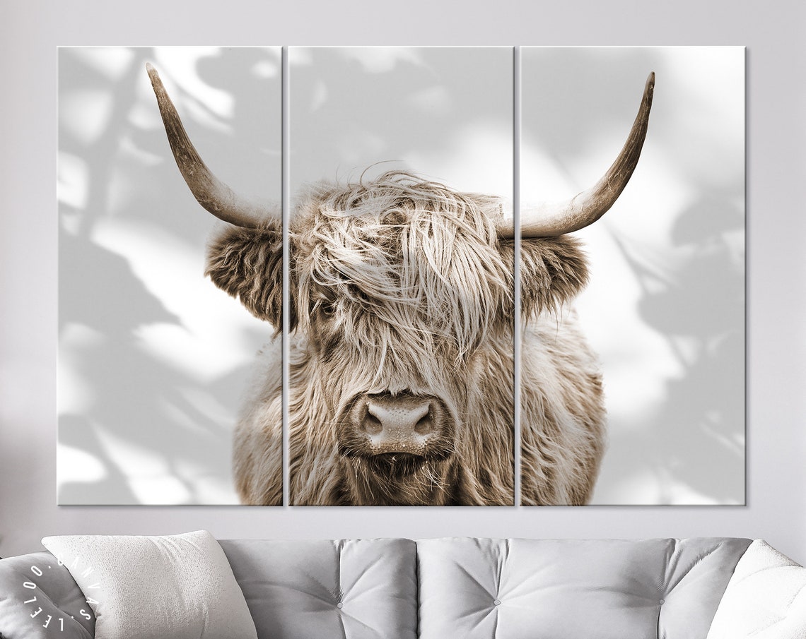 Sepia Highland Cow Shadow Canvas Print // Highland Cow Sepia - Etsy