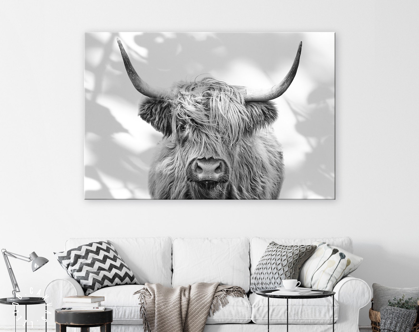 Highland Cow Shadow Canvas Print // Highland Cow Black and - Etsy