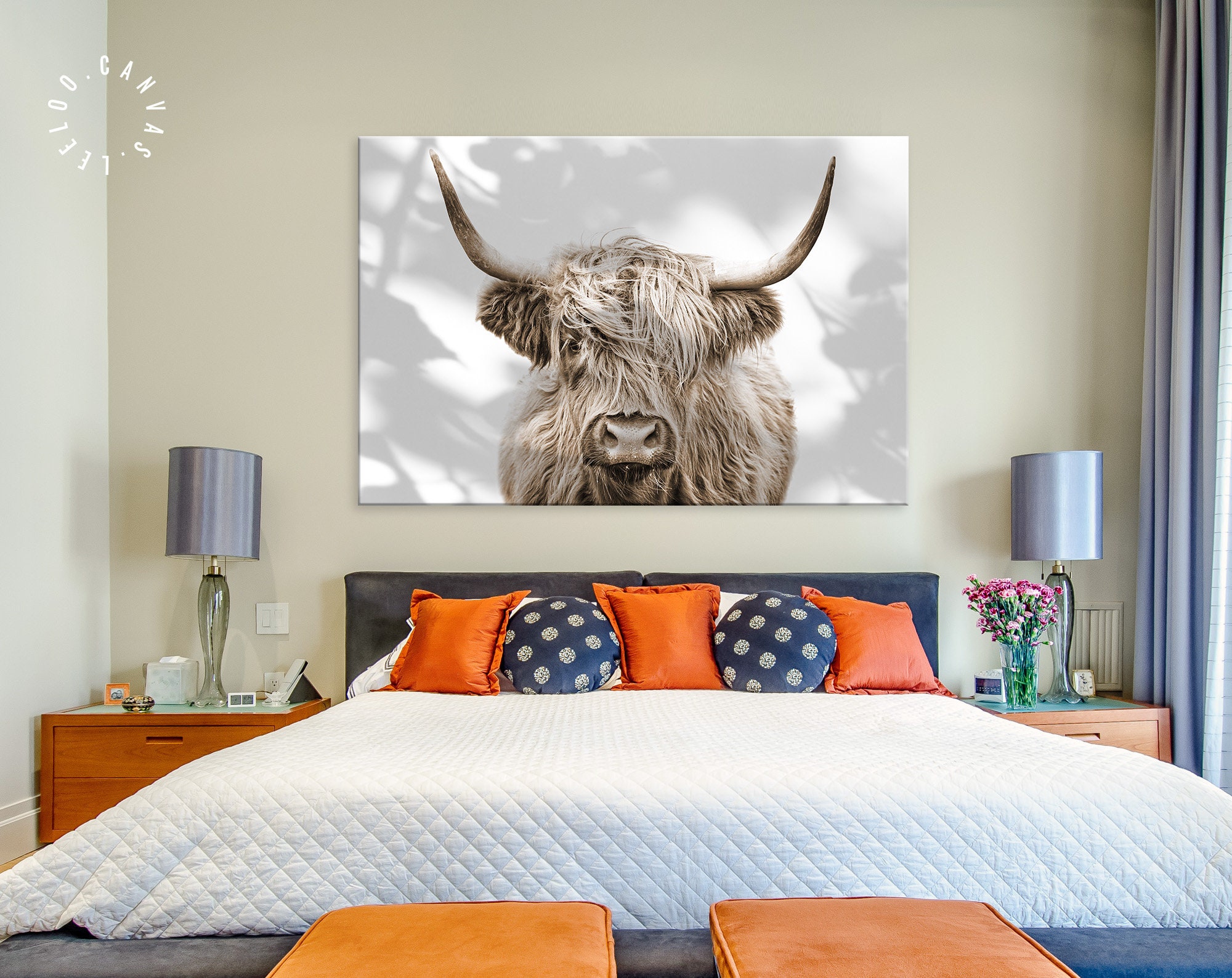 Sepia Highland Cow Shadow Canvas Print // Highland Cow Sepia - Etsy