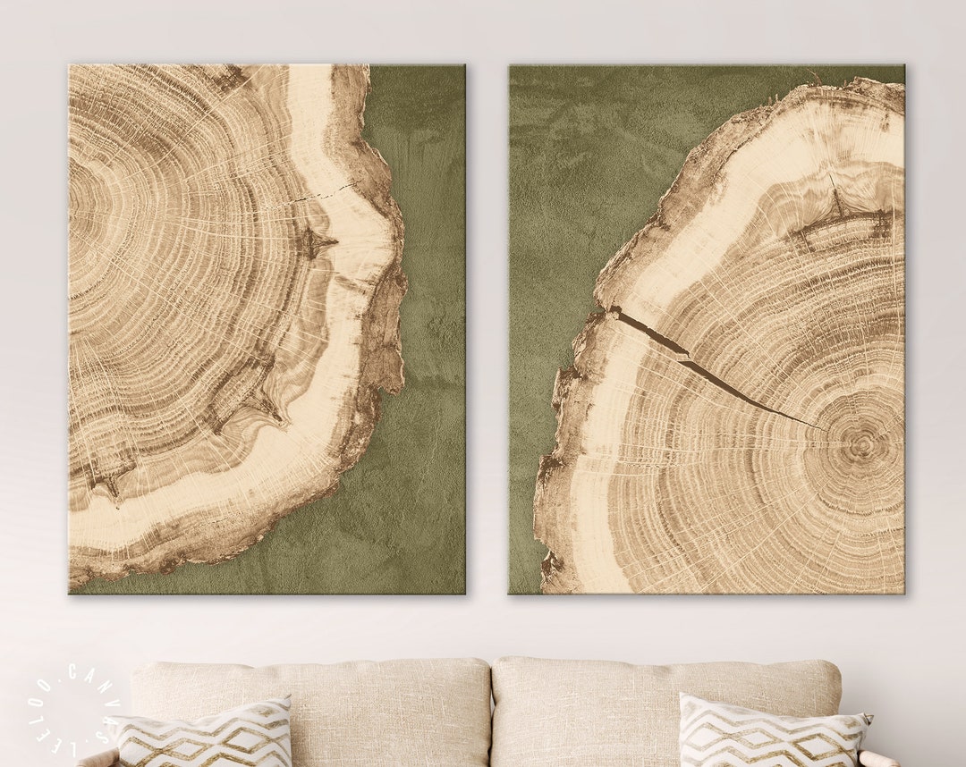 Tree Trunk Olive Gray Stone Background Canvas Print // Cross-section of ...