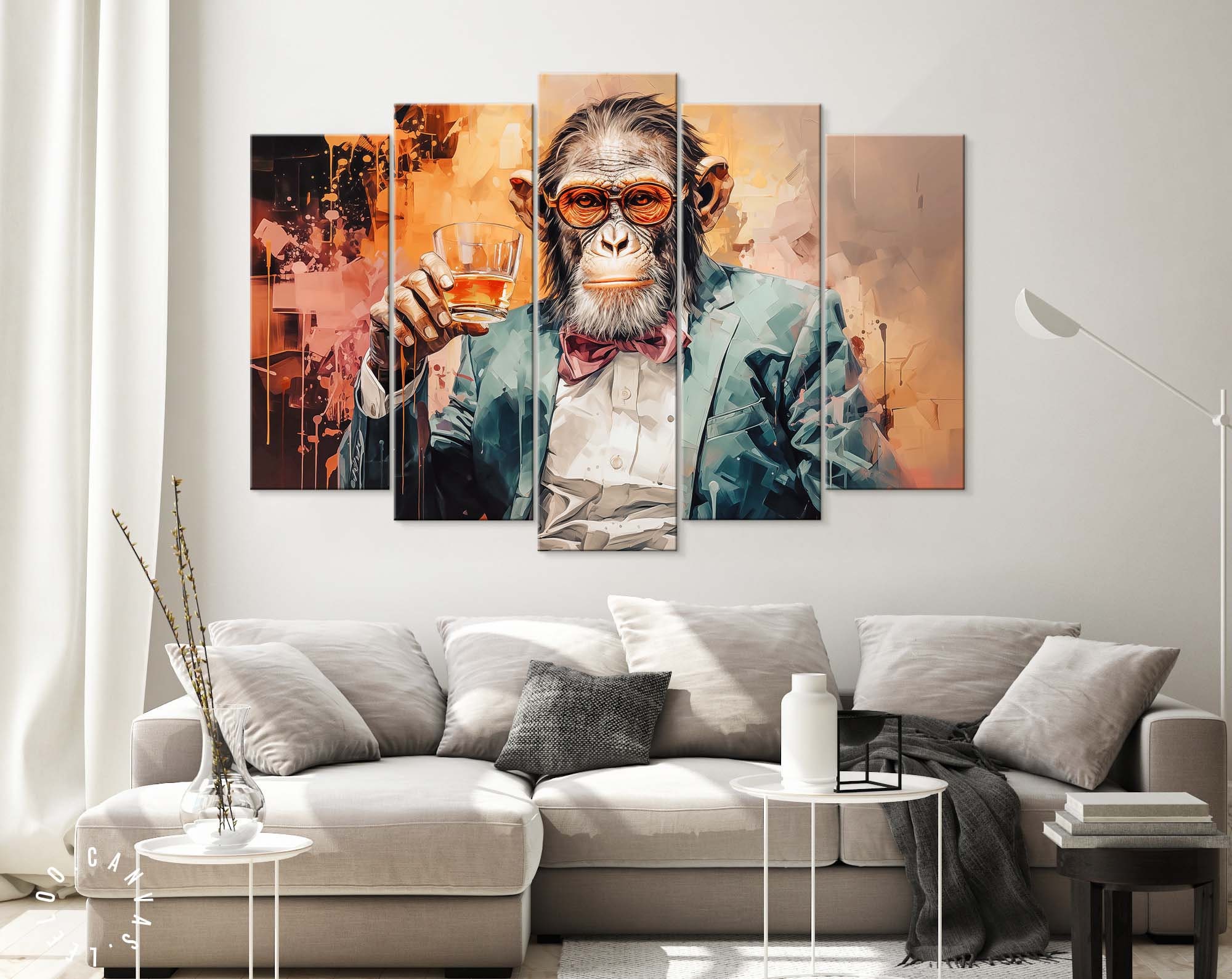 Chimp in Suit Canvas Print: Whiskey Drinking Monkey Abstract Art - Etsy