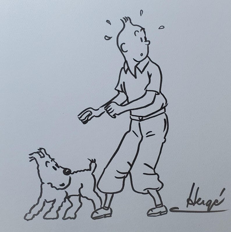 Vintage Tintin Ink Drawing: Hergé Comic Art, Snowy - Etsy UK