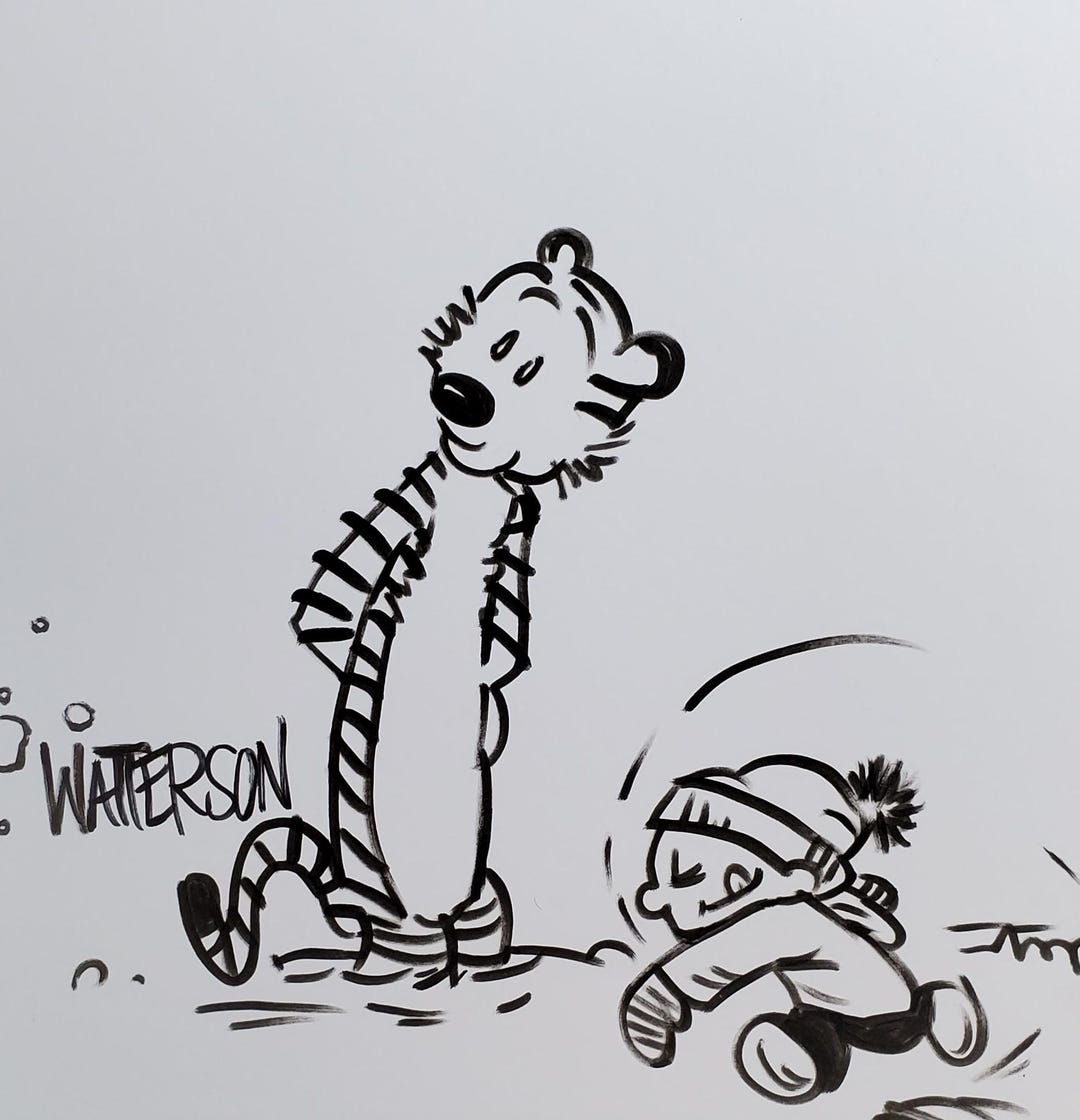 Calvin & Hobbs Illustration Drawing, Bill Watterson Comic Ink Drawing ...