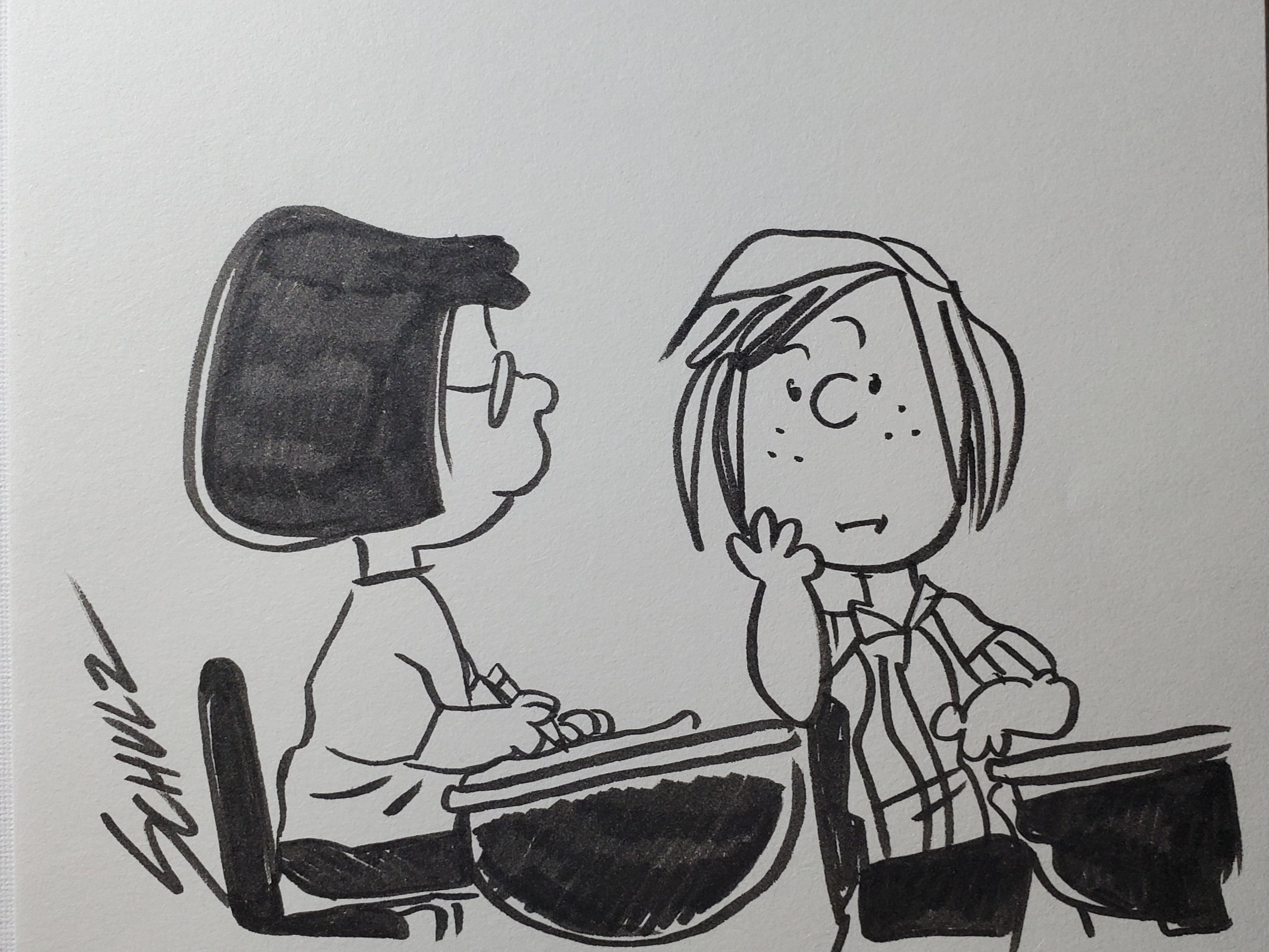 Peanuts Drawing, Art on Paper, Ink Illustration Drawing, Peanuts ...