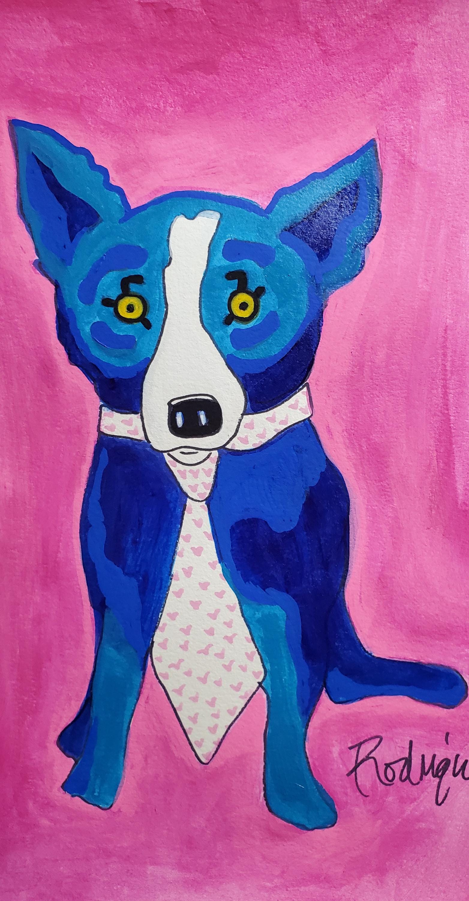 Blue Dog Painting, Animal Art, Cajun Dog Artwork, Painted Drawing ...