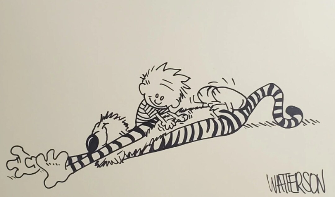 Calvin & Hobbs Cartoon Ink Drawing, Watterson Art Drawing, Calvin Hobbs ...