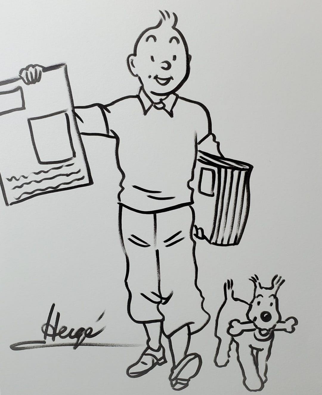 The Adventures of Tin Tin Illustration Drawing, Signed Tin-tin Drawing ...