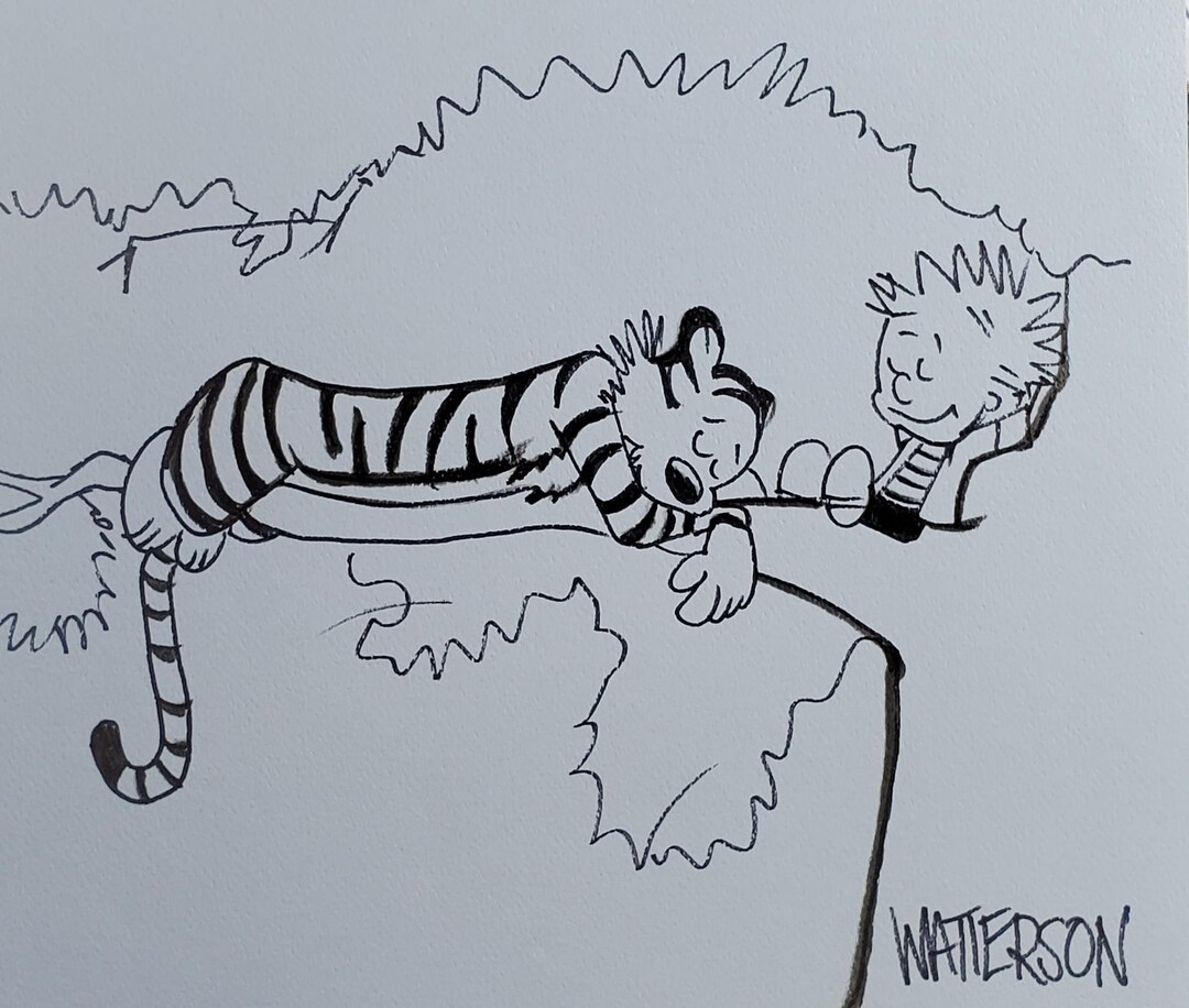 Calvin & Hobbs Tree Illustration Drawing, Watterson Ink Comic ...