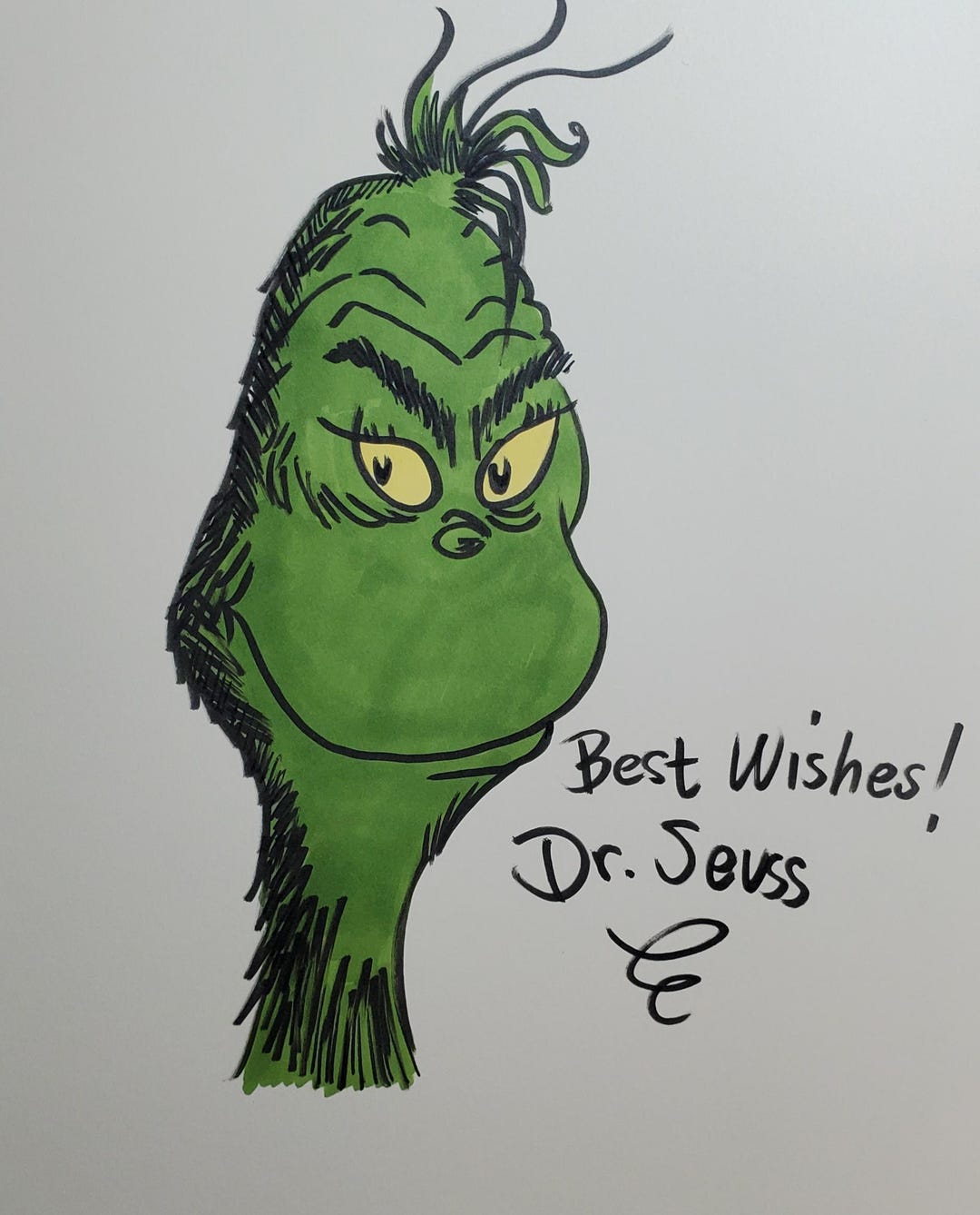 Color Grinch Seuss Character Art, Comic Cartoon Drawing on Paper, Ink ...