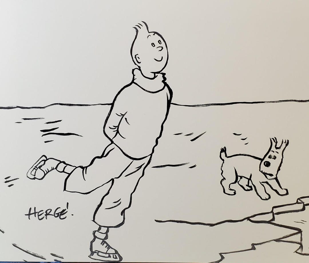 Herge Tintin Ink Illustration: Snowy Winter Art George Remi Artwork ...