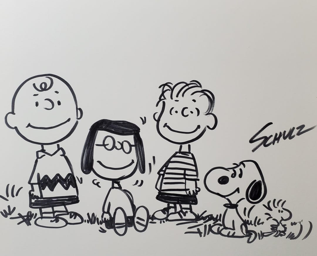Peanuts Character Drawing on Paper, Ink Illustration Drawing, Peanuts ...