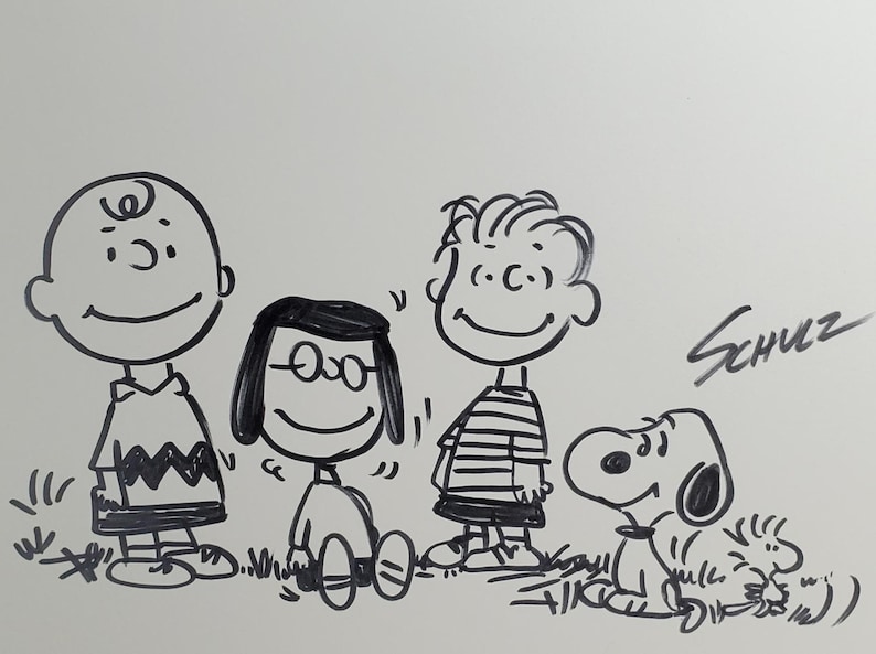 Peanuts Character Drawing on Paper, Ink Illustration Drawing, Peanuts ...