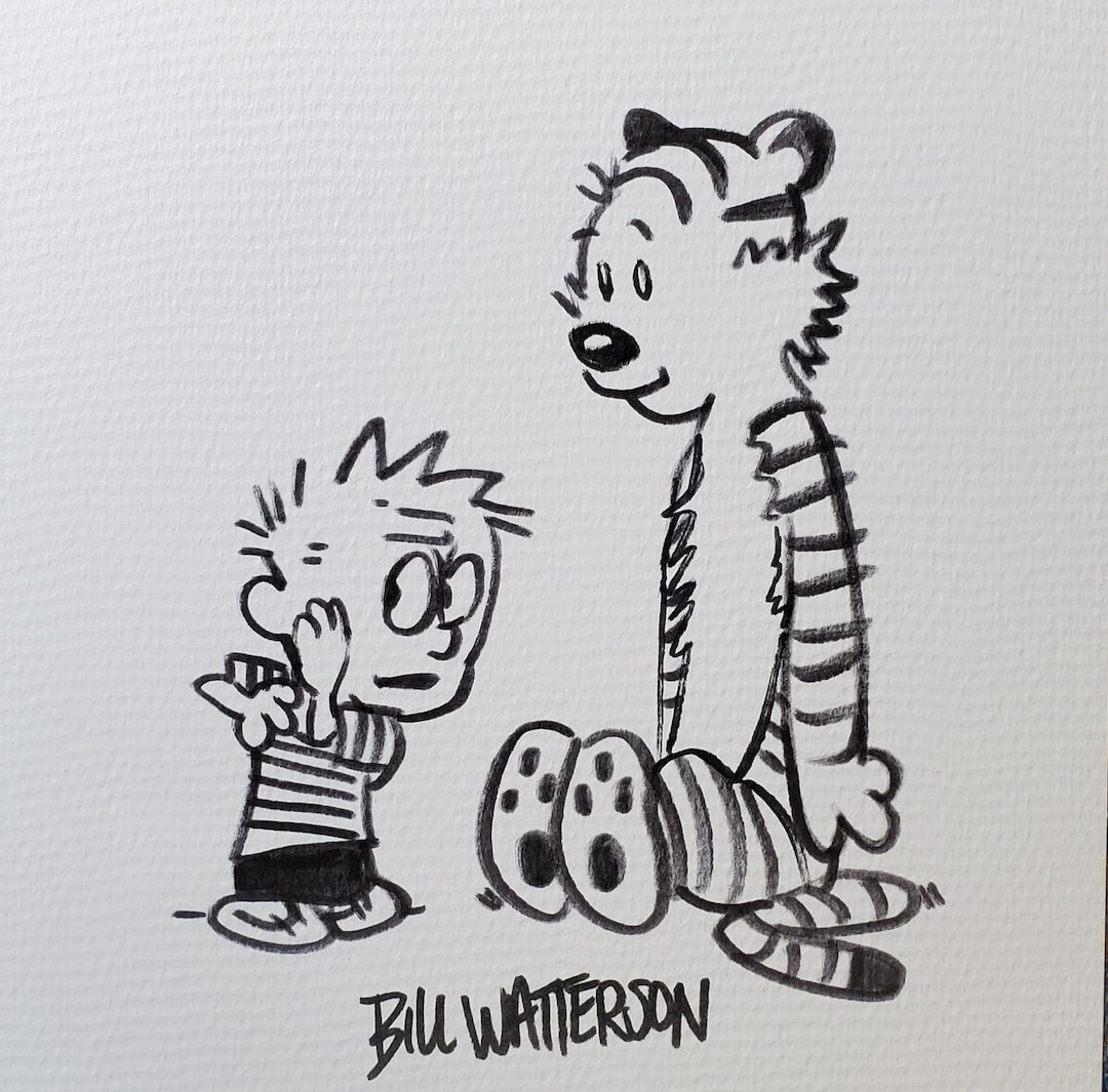 Calvin & Hobbs Drawing, Bill Watterson Comic Illustration Ink Drawing ...