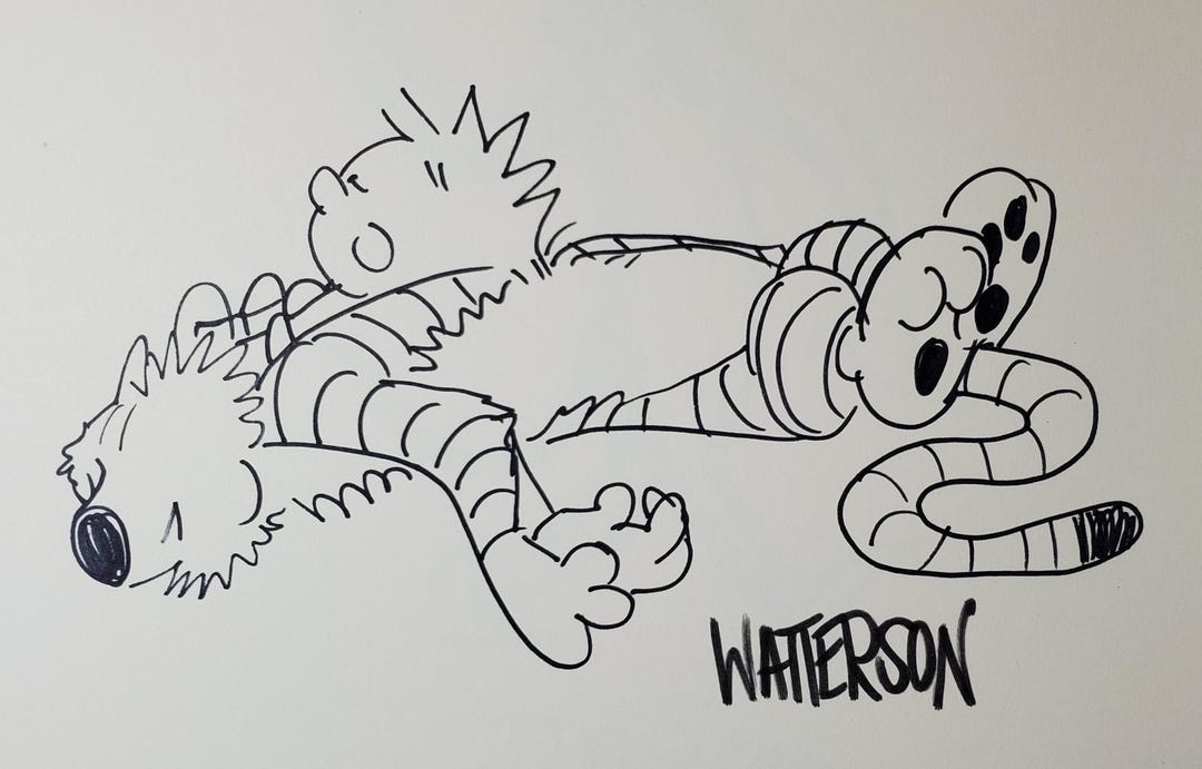 Calvin & Hobbs Illustration Drawing, Bill Watterson Comic Ink Drawing ...