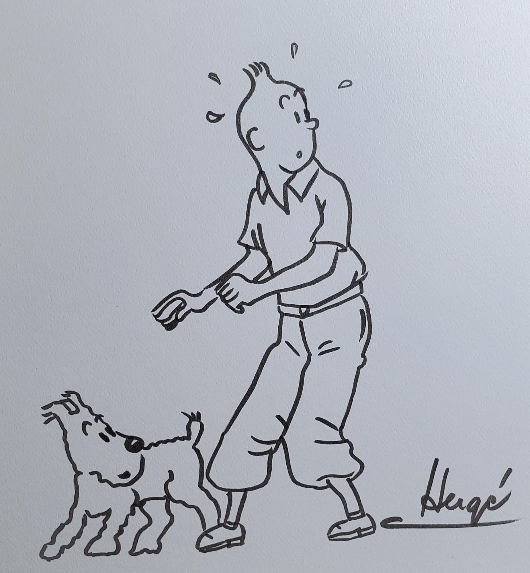Vintage Tintin Ink Drawing: Hergé Comic Art, Snowy - Etsy UK