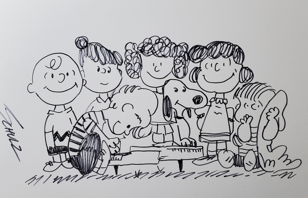 Charlie Brown & Snoopy Group Picture Drawing, Peanuts Art, Charlie ...