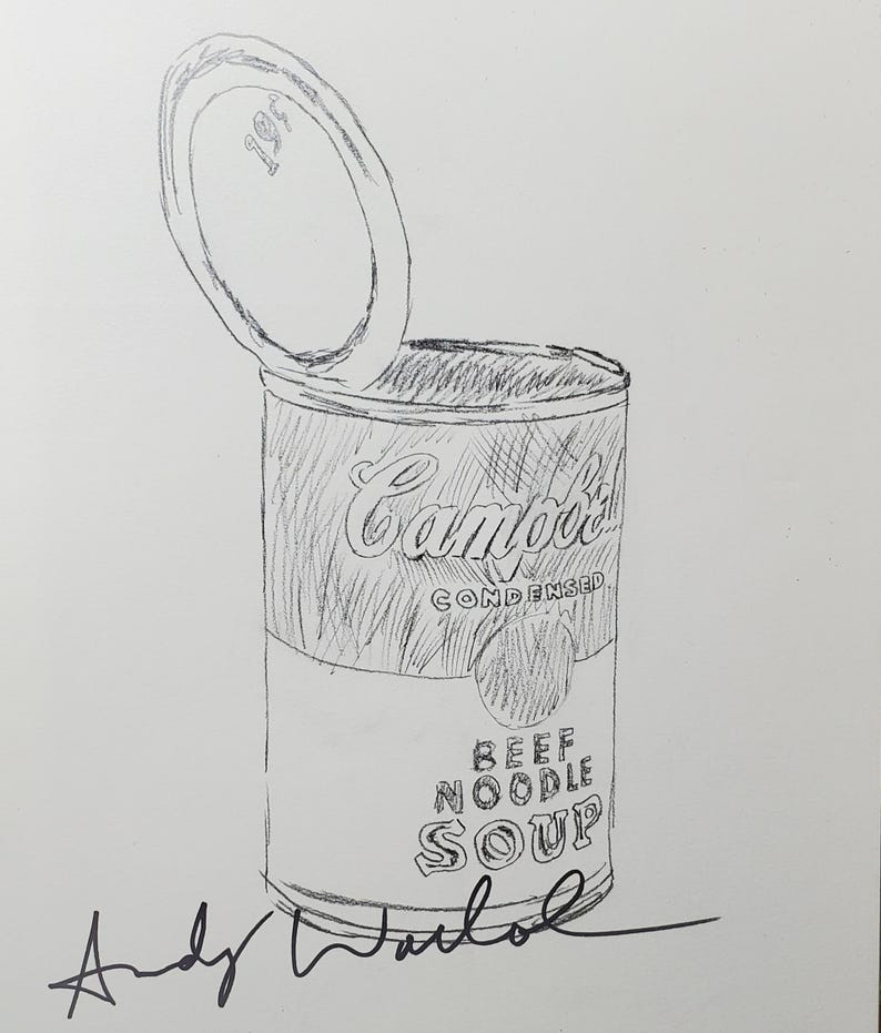 Andy Warhol Campbell's Soup Drawing: Pop Art Illustration - Etsy