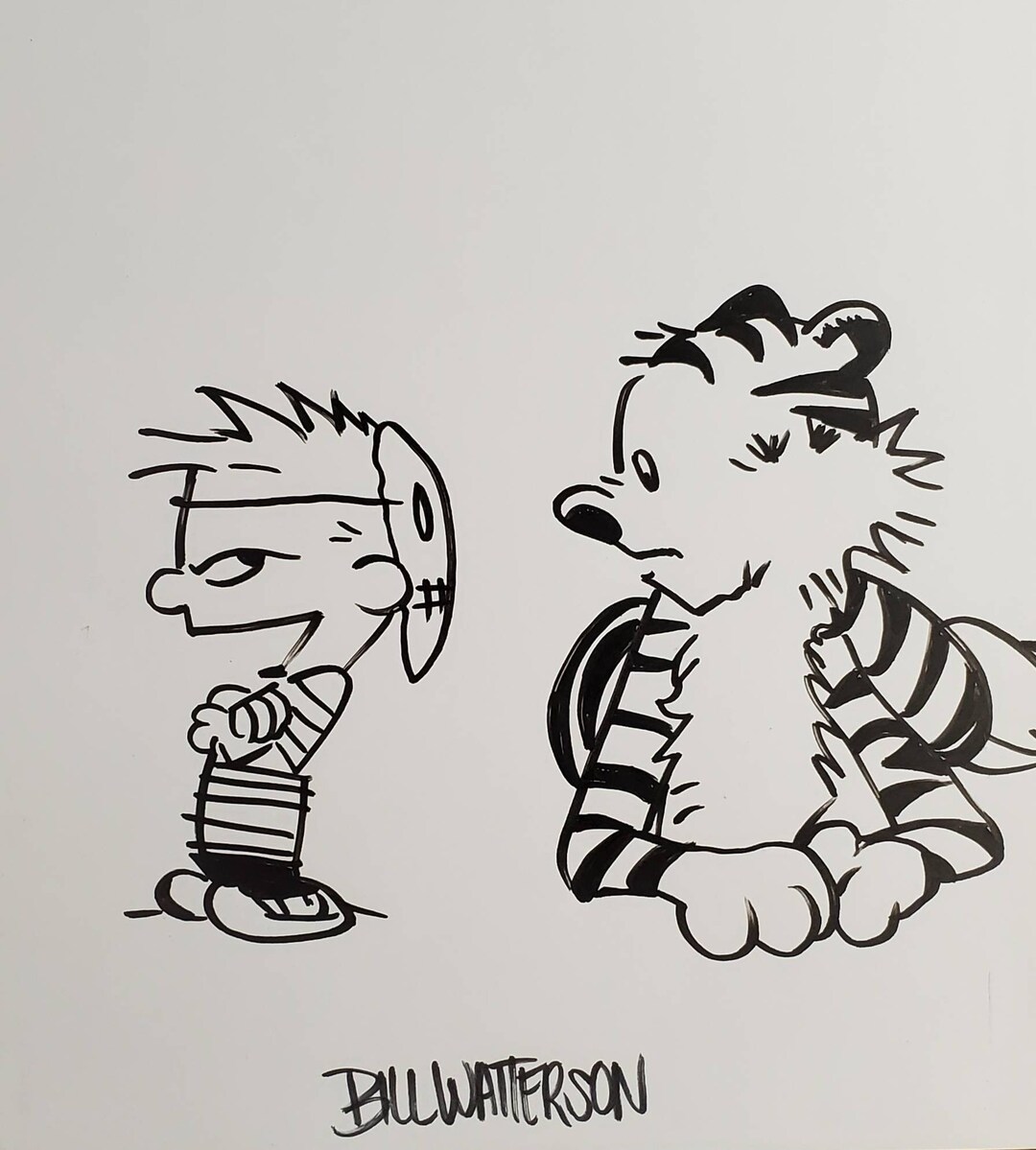 Calvin And Hobbs Drawing Ink Drawing On Paper Watterson Etsy 