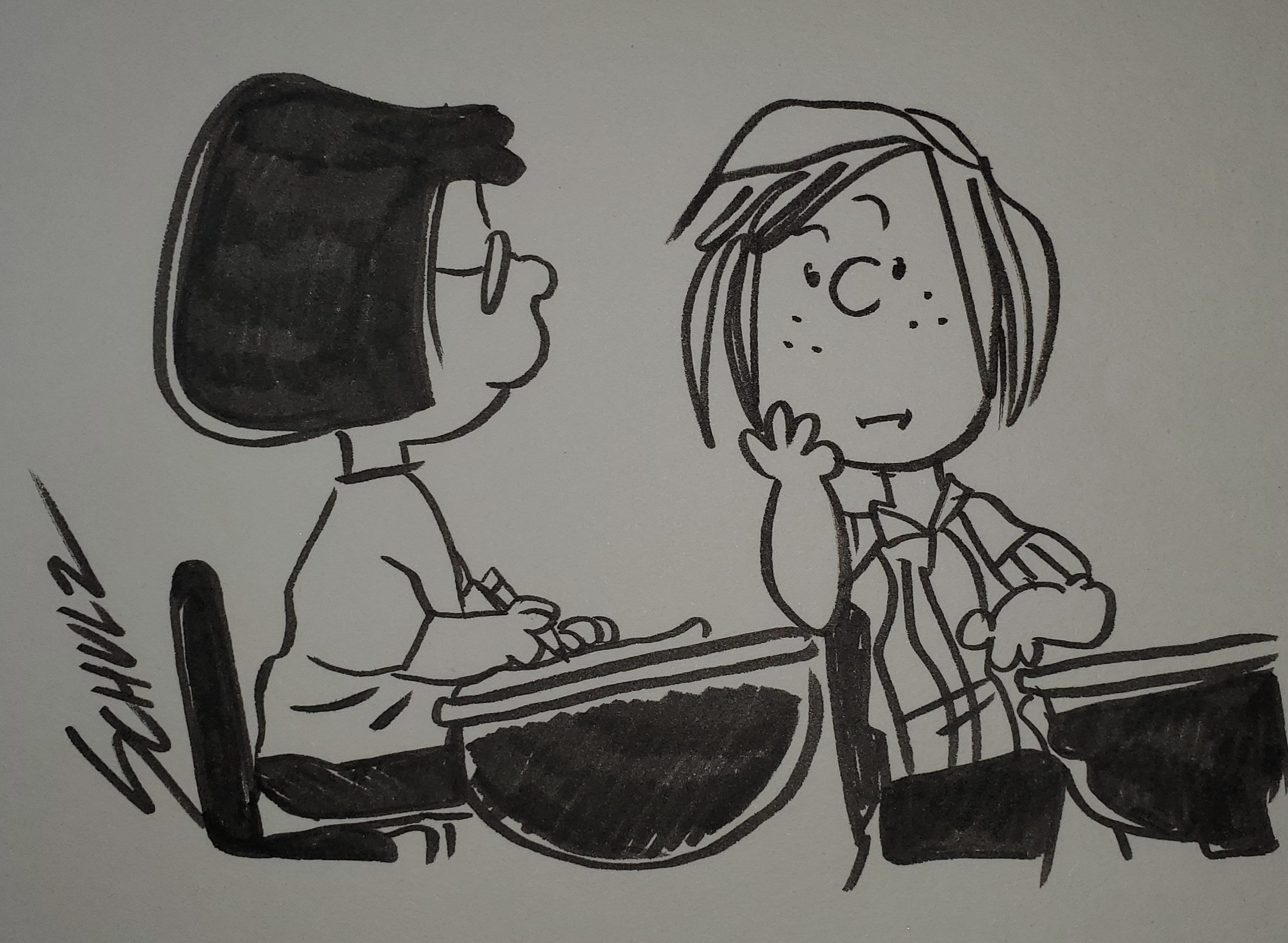 Peanuts Drawing, Art on Paper, Ink Illustration Drawing, Peanuts ...