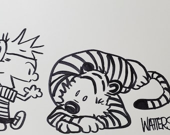 Calvin & Hobbs Illustration Ink Drawing, Bill Watterson Comic Ink ...