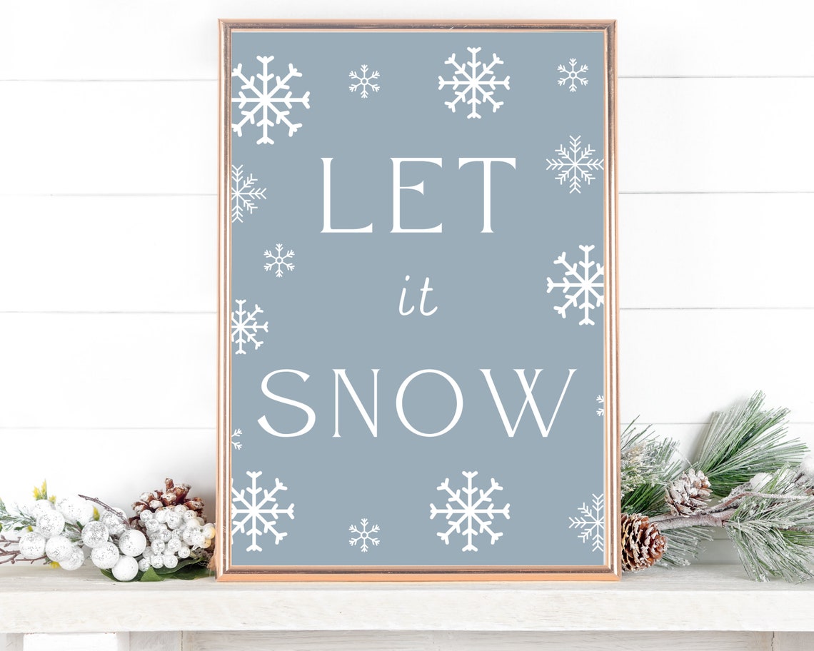 Let It Snow Printable, Blue Christmas Wall Art, Winter Printable ...