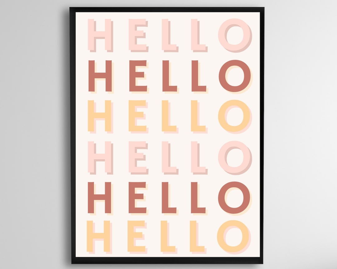 Hello Printable, Neutral Poster, Retro Wall Art, Hello Sign, Colorful ...