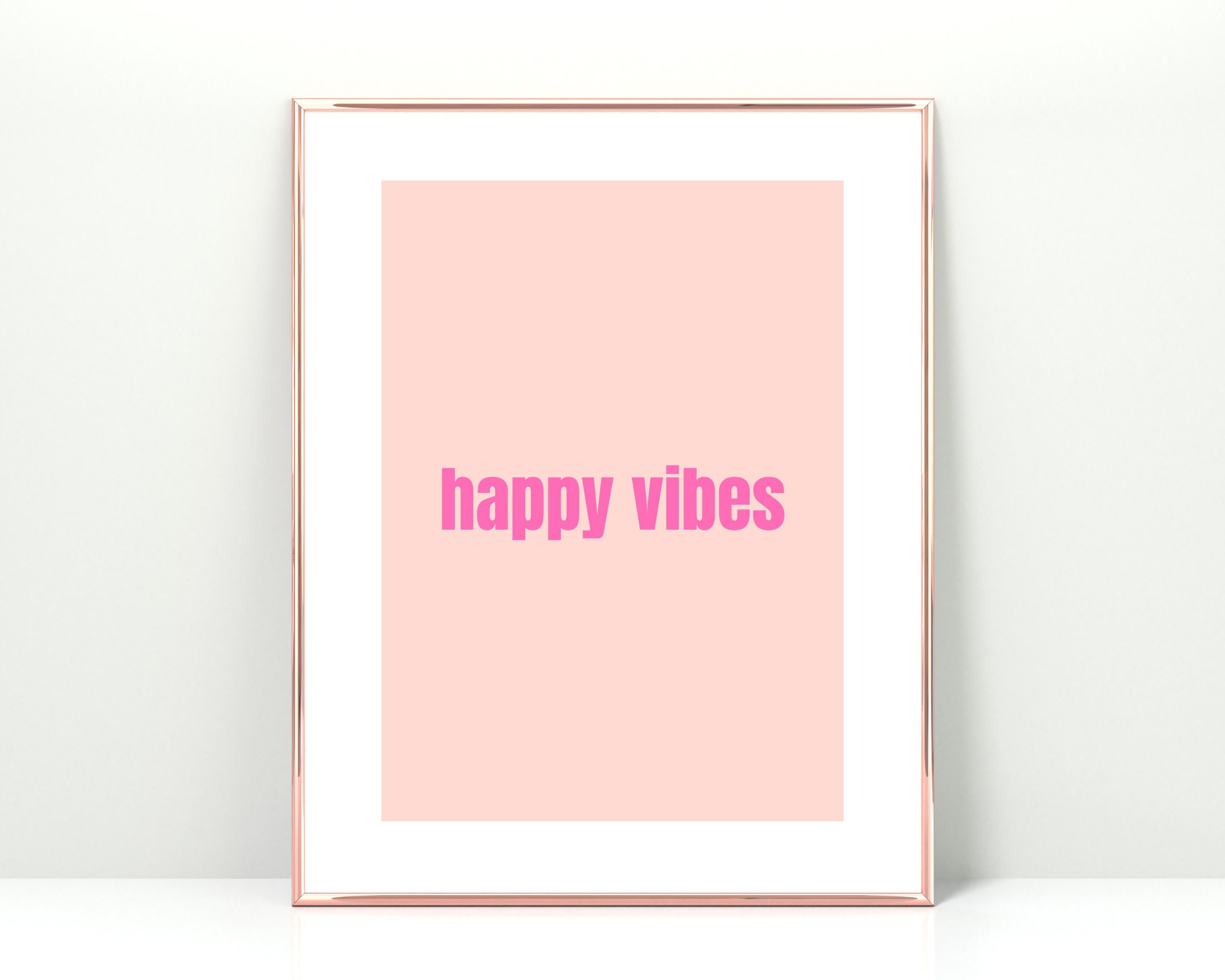 College Room Decor, Peach Wall Art, Feminine Prints, Happy Vibes Sign ...