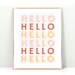 Hello Printable, Neutral Poster, Retro Wall Art, Hello Sign, Colorful ...