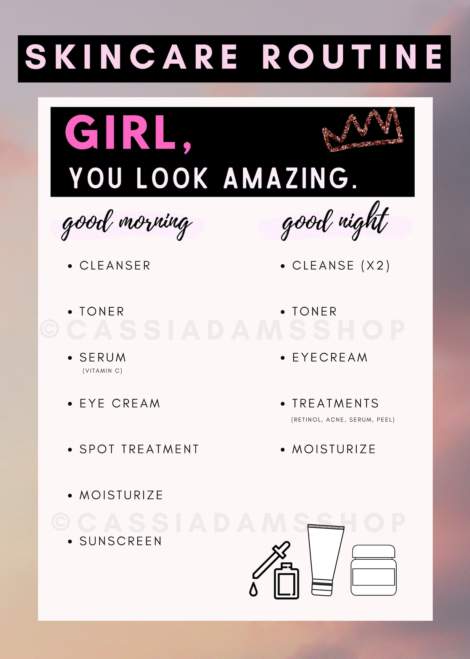 Skincare Routine Printable Skincare Printable - Etsy