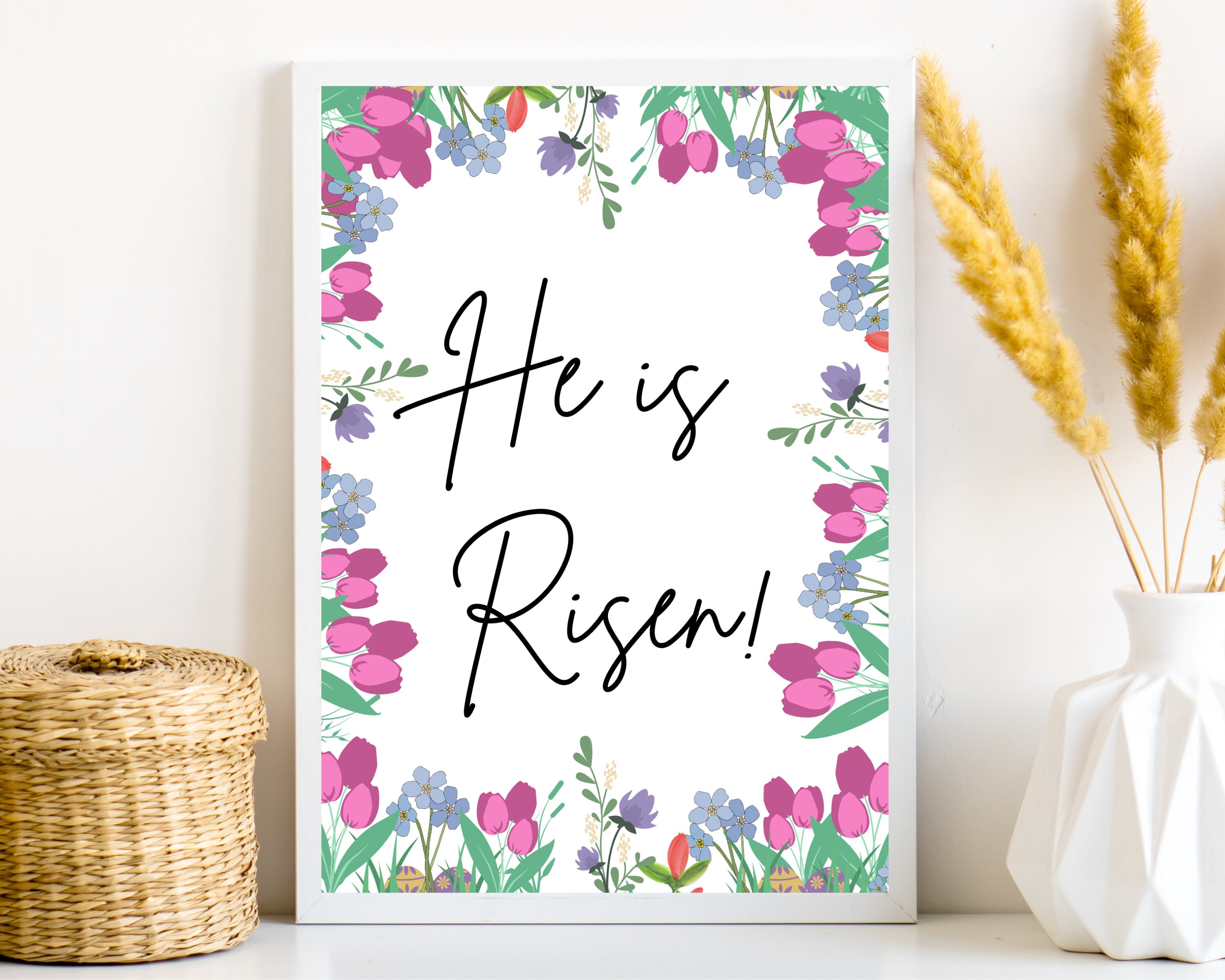 Floral He is Risen Printable, Religious Easter Print, Easter Decor ...