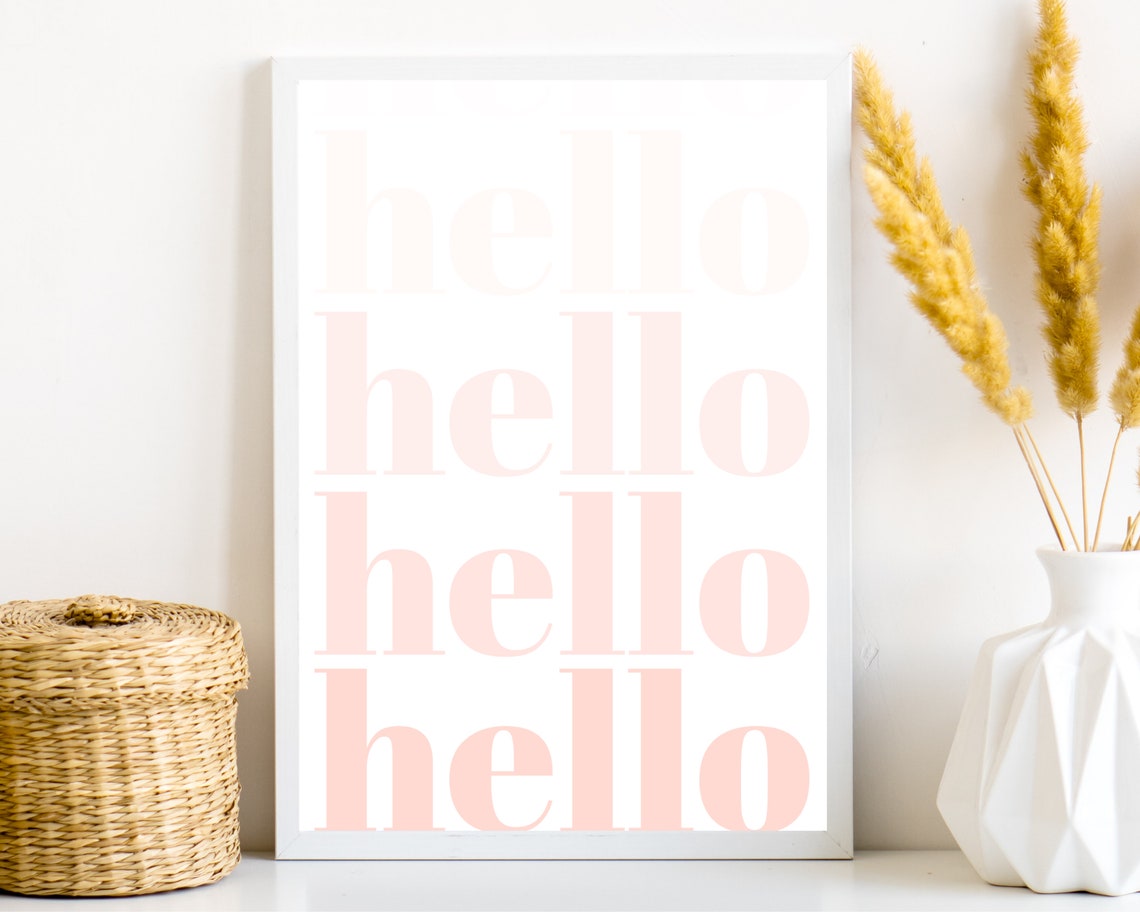 Hello Wall Art, Hello Printable, Pink Hello Sign, Abstract Hello Poster ...